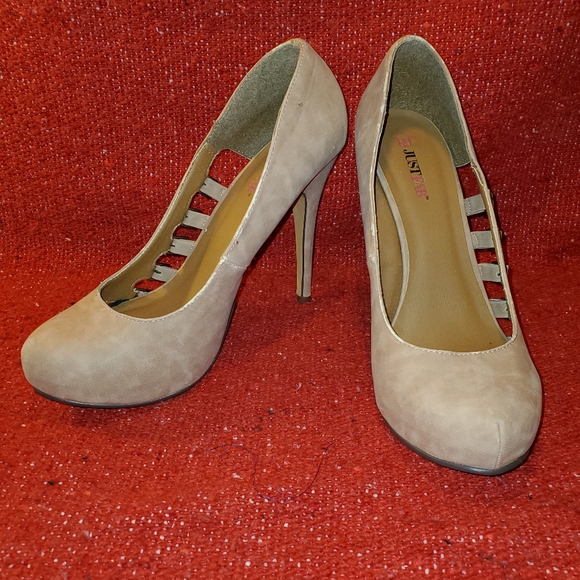 JustFab | Shoes | Justfab Faux Suede Tan Platform Stiletto Pumps | Poshmark